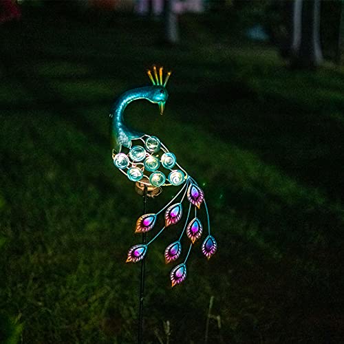 Solar Garden Lights Outdoor, Garden Solar Lights Pathway Outdoor, Solar Garden Lights Metal Peacock Garden Stake, for Pathway Walkway Lawn Patio Yard Garden Decorations