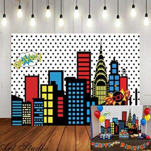 art studio 5x3ft superhero super city photography backdrops skyline buildings city boom photo background children birthday party banner photo studio booth cake table decor vinyl