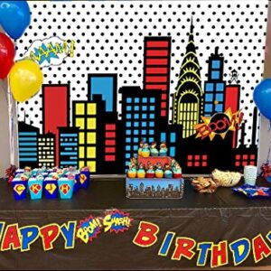 Art Studio 5x3ft Superhero Super City Photography Backdrops Skyline Buildings City Boom Photo Background Children Birthday Party Banner Photo Studio Booth Cake Table Decor Vinyl