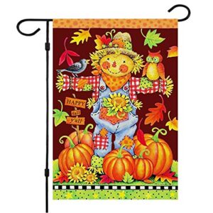 happy fall garden flags,double sided autumn flag scarecrow harvest pumpkin yard decorations fall house flags 12 x 18 inch small fall yard garden flags