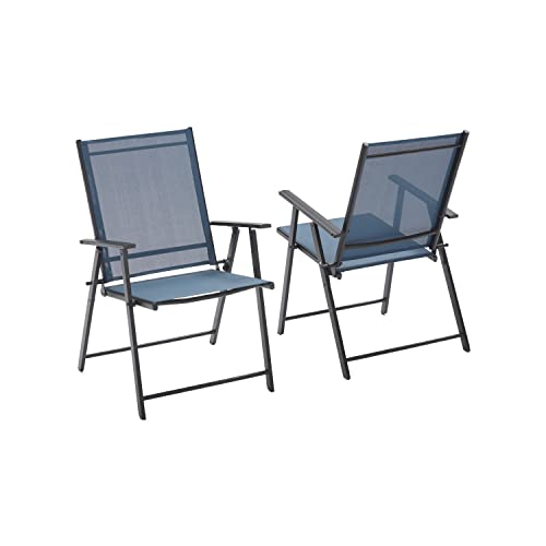 Folding Patio Chairs with Arms, Portable Patio Dining Chairs Sling Back Chairs for Garden, Set of 2