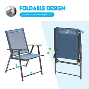 Folding Patio Chairs with Arms, Portable Patio Dining Chairs Sling Back Chairs for Garden, Set of 2