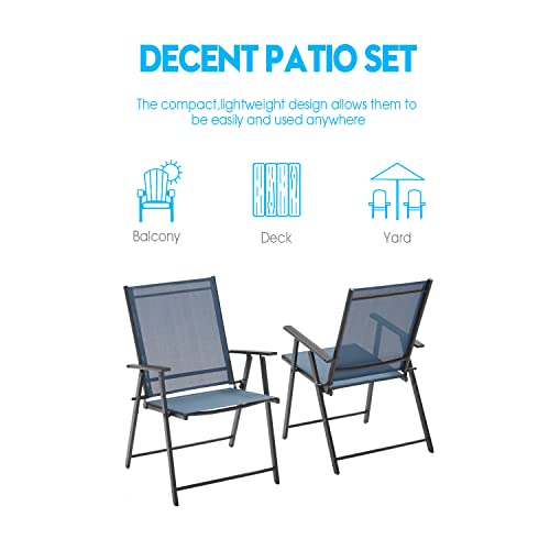 Folding Patio Chairs with Arms, Portable Patio Dining Chairs Sling Back Chairs for Garden, Set of 2