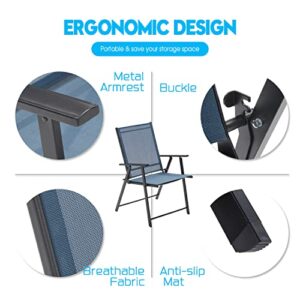 Folding Patio Chairs with Arms, Portable Patio Dining Chairs Sling Back Chairs for Garden, Set of 2