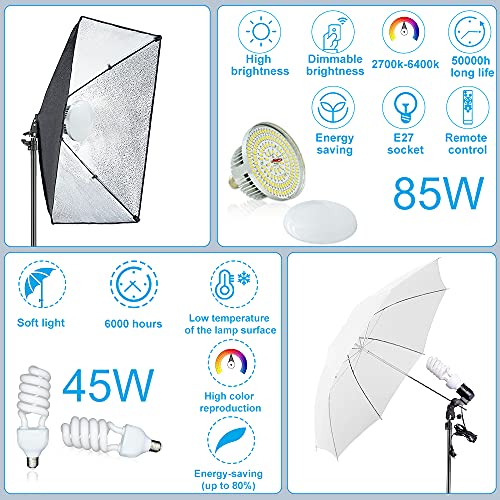 [Upgraded LED Bulb] Photography Lighting Kit 8.5x10ft Backdrop Support System and LED Softbox Set, 6400K Bulbs, Umbrella, Video Studio Continuous Lighting Kit for Photo Studio, and Video Shooting