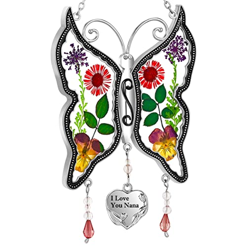 KY&BOSAM Suncatcher Butterfly, I Love You Nana Mother`s Day Nana Gifts, Stained Glass Sun Catcher Hanging Wind Chime Ornament for Window Gift Nana Mother`s Day, Valentine’s,Birthday