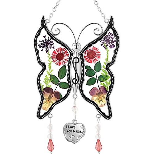 KY&BOSAM Suncatcher Butterfly, I Love You Nana Mother`s Day Nana Gifts, Stained Glass Sun Catcher Hanging Wind Chime Ornament for Window Gift Nana Mother`s Day, Valentine’s,Birthday