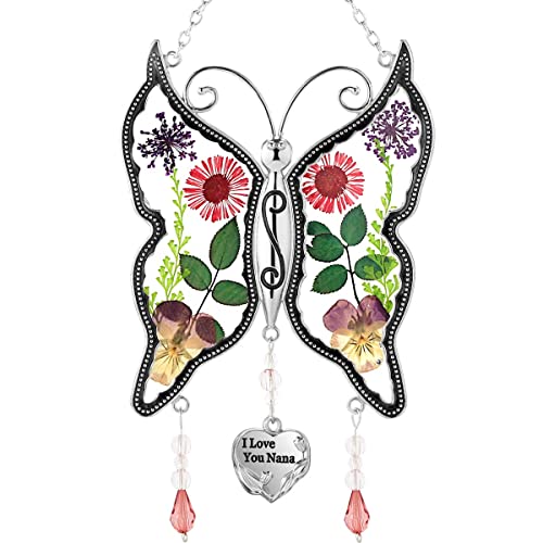 KY&BOSAM Suncatcher Butterfly, I Love You Nana Mother`s Day Nana Gifts, Stained Glass Sun Catcher Hanging Wind Chime Ornament for Window Gift Nana Mother`s Day, Valentine’s,Birthday