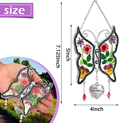 KY&BOSAM Suncatcher Butterfly, I Love You Nana Mother`s Day Nana Gifts, Stained Glass Sun Catcher Hanging Wind Chime Ornament for Window Gift Nana Mother`s Day, Valentine’s,Birthday