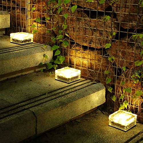 Outside Lights LED Solar Garden Light Brick Ice Cube Solar Lawn Lights Outdoor Decoration Lamp for Stair Pathway Driveway Landscape Yard Patio LanternGAWDI