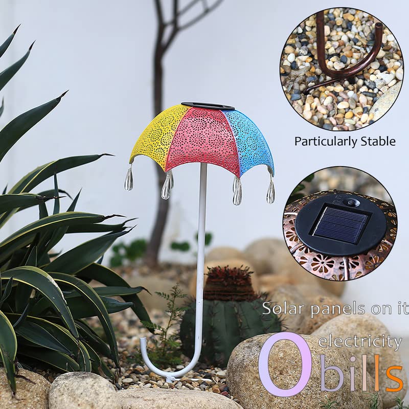 2PCS Solar Garden Lights Umbrella Art Lamp,Outdoor Waterproof Wrought Iron Plug-in Lawn Lamp,Landscape Yard Decor Projection Lighting for Yard Porch Lawn Backyard Landscape