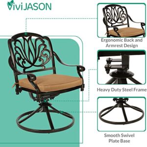 VIVIJASON 9-Piece Patio Furniture Dining Set, All-Weather Cast Aluminum Outdoor Conversation Set, Include 8 Swivel Dining Chairs and an Oval Table with Umbrella Hole for Lawn Garden Backyard