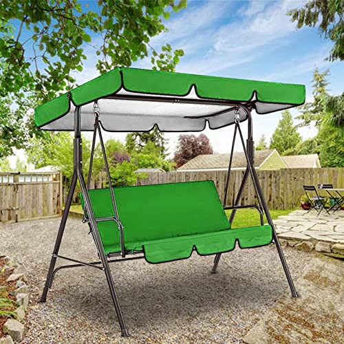 FASESH Swing Canopy Chair Cover Sets Waterproof 3-Seat Outdoor Patio Backrest and Porch Glider Garden Seat Replacement Sunscreen UV Protection Cushion (Green 59.9inch)