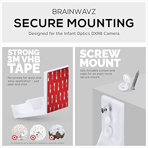 DXR8 & Pro Tilted Wall Mount Holder, Adhesive & Screw-in Bracket, Designed for Infant Optics Camera, Easy to Install, Strong VHB & Screw Mount, White by Brainwavz