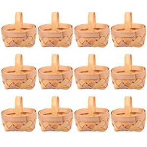 Cabilock 12pcs Mini Woven Picnic Baskets Miniature Wood Baskets Small Craft Basket for Fairy Garden Ornament Dollhouse Decoration