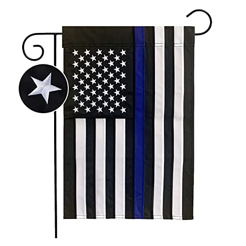 Thin Blue Line Garden Flag 12.5×18 inch, Embroidered Stars American Police Flags, Double Sided Back the Blue Stripe Blue Lives Matter Flag for Outdoor Indoor Yard Lawn Honoring Law Enforcement Officers