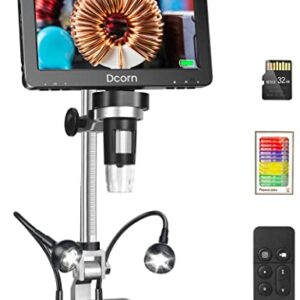 HDMI LCD Digital Microscope with IPS Screen, Dcorn 7" Coin Microscope for Coin Collection Supplies, View Entire Coin,16MP Soldering Microscope with Lights for Adults, 32GB Card Included