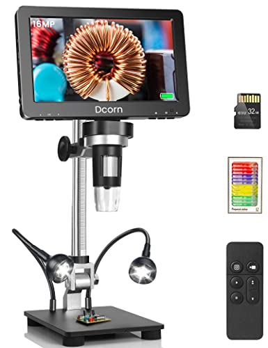 HDMI LCD Digital Microscope with IPS Screen, Dcorn 7" Coin Microscope for Coin Collection Supplies, View Entire Coin,16MP Soldering Microscope with Lights for Adults, 32GB Card Included