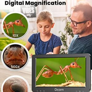 HDMI LCD Digital Microscope with IPS Screen, Dcorn 7" Coin Microscope for Coin Collection Supplies, View Entire Coin,16MP Soldering Microscope with Lights for Adults, 32GB Card Included