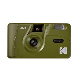 kodak m35 35mm film camera, reusable, focus free, easy to use, build in flash and compatible with 35mm color negative or b&w film (film and battery not included) (olive green)