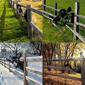 Nekeis Farm Metal Art Outdoor Decor Set,Peeping Cow Chicken Goat Metal Art Garden Fence Decoration Steel Silhouette Hollow Out Animal Shape Decor for Dad Grandpa Gift