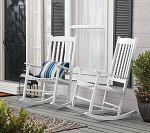 set of 2 white finish farmhouse porch rocker outdoor wood rocking chair patio lawn garden furniture