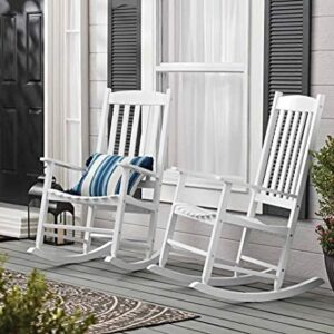 Set of 2 White Finish Farmhouse Porch Rocker Outdoor Wood Rocking Chair Patio Lawn Garden Furniture