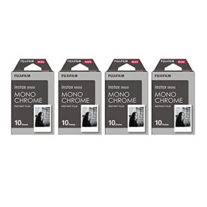 fujifilm instax mini instant film monochrome 4-pack bundle set, mono chrome (10 x 4 = 40) # 337556 for mini 90 8 70 7s 50s 25 300 camera sp-1 printer