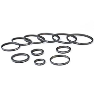 K&F Concept 11 Pieces Step Down Filter Adapter Rings Set, Metal Step Down Filter Adapter Ring Kit 43-37mm 52-43mm 55-52mm 58-55mm 62-58mm 67-62mm 72-67mm 77-72mm 82-77mm for Camera Lens