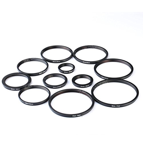 K&F Concept 11 Pieces Step Down Filter Adapter Rings Set, Metal Step Down Filter Adapter Ring Kit 43-37mm 52-43mm 55-52mm 58-55mm 62-58mm 67-62mm 72-67mm 77-72mm 82-77mm for Camera Lens