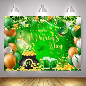 Mocsicka Happy St. Patrick's Day Backdrop Irish Green Lucky Shamrocks Festival Party Decoration Gold Green Balloon Baby Shower Party Banner Shinny Coin Photo Booth Props (7x5ft (82x60 inch))