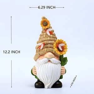 Flocked Garden Gnome Statue, Large Outdoor Gnome with Solar Lights, Funny Garden Figurines for Outdoor Home Yard Decor, Yellow