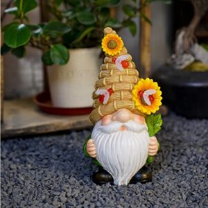 Flocked Garden Gnome Statue, Large Outdoor Gnome with Solar Lights, Funny Garden Figurines for Outdoor Home Yard Decor, Yellow