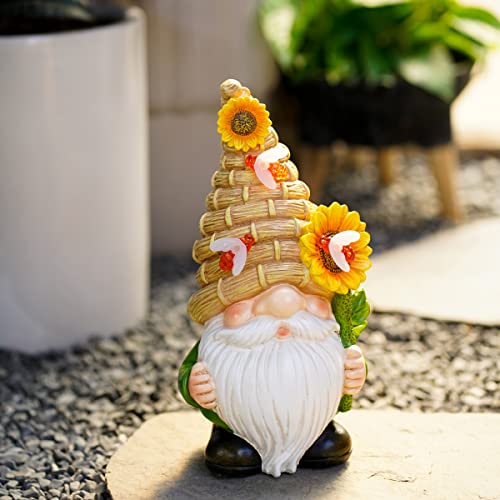 Flocked Garden Gnome Statue, Large Outdoor Gnome with Solar Lights, Funny Garden Figurines for Outdoor Home Yard Decor, Yellow