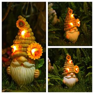 Flocked Garden Gnome Statue, Large Outdoor Gnome with Solar Lights, Funny Garden Figurines for Outdoor Home Yard Decor, Yellow