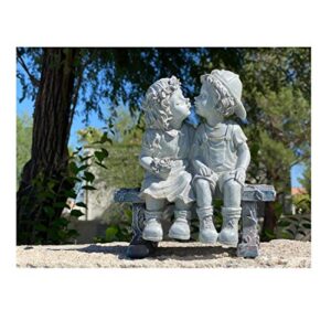 Lily's Home First Kiss Resin Garden Statue, Little Girl and Boy Kissing Yard Miniature Figurine, 9 Inch