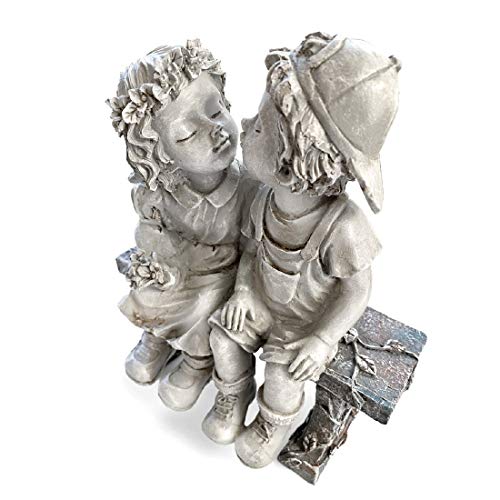 Lily's Home First Kiss Resin Garden Statue, Little Girl and Boy Kissing Yard Miniature Figurine, 9 Inch