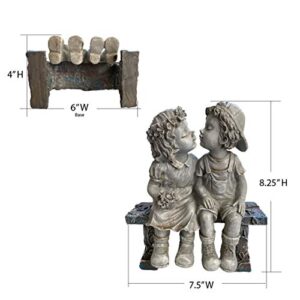 Lily's Home First Kiss Resin Garden Statue, Little Girl and Boy Kissing Yard Miniature Figurine, 9 Inch