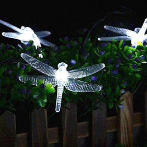 AMZSTAR Solar Powered String Lights Waterproof,19.7ft 8 Modes 30LED Dragonfly Fairy Lights Decorative Lighting for Indoor/Outdoor Home Garden Lawn Fence Patio Party (White)