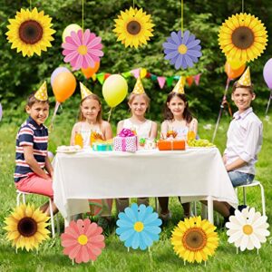 WATINC Sunflower Yard Sign Hanging Ornaments Daisy Waterproof Sunshine Lawn Signs Summer Fall Party Decorations Supplies Photo Props for Outdoor Farmhouse Garden Tree Wall with Stakes & Ribbons