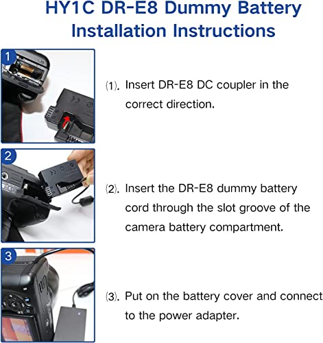 HY1C ACK-E8 AC Power Adapter LP-E8 DR-E8 Dummy Battery Kit for Canon EOS Rebel T5i T4i T3i T2i 700D 650D 600D 550D Cameras