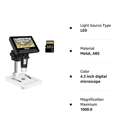 Coin Microscope, Dcorn 4.3 Inch LCD Digital Microscope with 32GB TF Card 10X-1000X Magnification Video Camera Handheld Microscope for Coin Observation/PCB Soldering, Windows Compatible