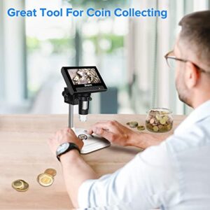 Coin Microscope, Dcorn 4.3 Inch LCD Digital Microscope with 32GB TF Card 10X-1000X Magnification Video Camera Handheld Microscope for Coin Observation/PCB Soldering, Windows Compatible