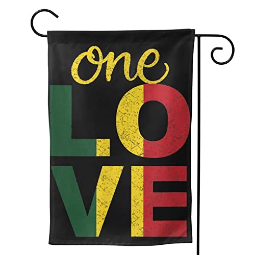 Niqqzit One Love Jamaican Rasta Reggae Garden Flag Yard House Flags 12x18 Inch, Double Sided Seasonal Holiday Flag Vertical Large Sign Banner for Porch Farmhouse Home Outdoor Decoration, White