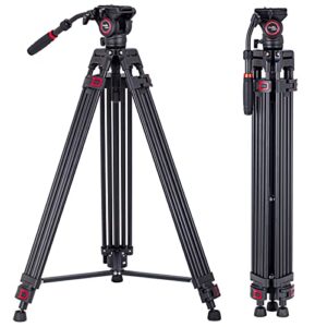 avella vh501 video tripod system,72 inch professional heavy duty aluminum tripod, with detachable fluid drag pan tilt head max loading 13.2 lb, for canon nikon sony olympus panasonic dslr camcorder