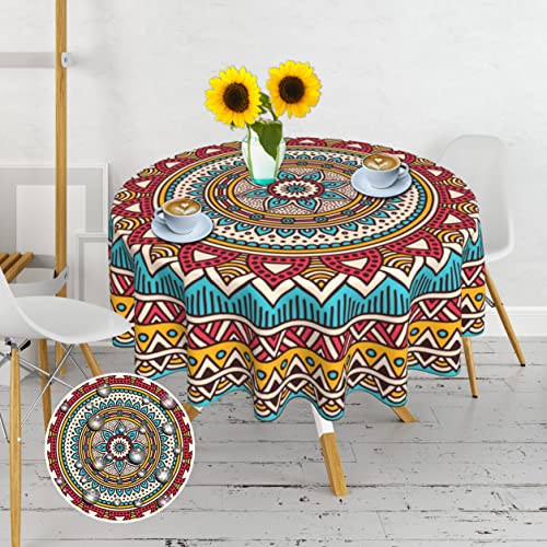 Symfy Round Tablecloth 60 Inch Retro Mandala Decorative Table Cloth with Dust-Proof Wrinkle Stain-Resistant Tablecloths Decor for Home Kitchen Dining Picnic Party Indoor Outdoor