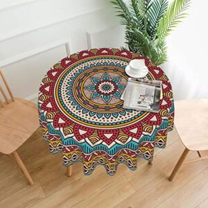 Symfy Round Tablecloth 60 Inch Retro Mandala Decorative Table Cloth with Dust-Proof Wrinkle Stain-Resistant Tablecloths Decor for Home Kitchen Dining Picnic Party Indoor Outdoor