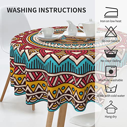 Symfy Round Tablecloth 60 Inch Retro Mandala Decorative Table Cloth with Dust-Proof Wrinkle Stain-Resistant Tablecloths Decor for Home Kitchen Dining Picnic Party Indoor Outdoor