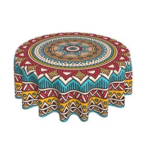 Symfy Round Tablecloth 60 Inch Retro Mandala Decorative Table Cloth with Dust-Proof Wrinkle Stain-Resistant Tablecloths Decor for Home Kitchen Dining Picnic Party Indoor Outdoor