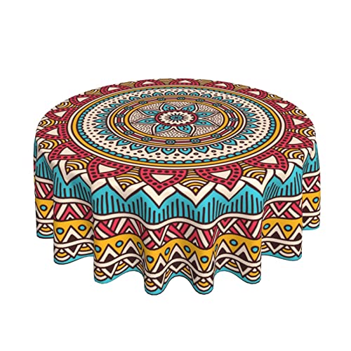 Symfy Round Tablecloth 60 Inch Retro Mandala Decorative Table Cloth with Dust-Proof Wrinkle Stain-Resistant Tablecloths Decor for Home Kitchen Dining Picnic Party Indoor Outdoor